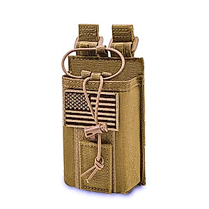 Molle Radio Pouch Radio Holster Tactical Radio Holder Duty Belt Accessories Military Heavy Duty Radio Bag for Two Ways Walkie Talkies Adjustable Storage with 1 Pack Patch (Tan)