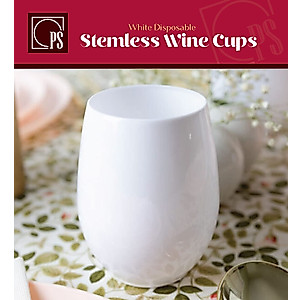 Posh Setting Plastic Stemless Wine Glasses - Disposable 12 Oz White Plastic Wine Glasses 6-Pack - Shatterproof Outdoor Wine Cups - Elegant BPA-Free Plastic Cocktail Wine Tumblers