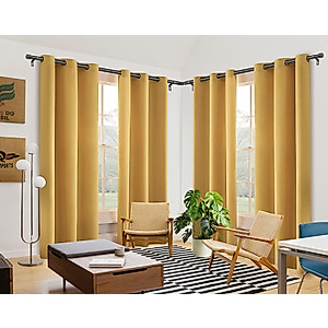 Heavy Duty Corner Window Curtain Rods 36 to 72 Inch, HOTOZON 1 Inch Telescoping Single Drapery Rod, Black, End Cap Finials