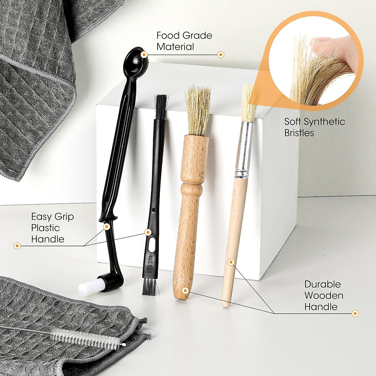 Aieve Coffee Cleaning Brush Set, 7 Pcs Espresso Coffee Brush Kit includes Cleaning Towel, Wooden Coffee Grinder Brush, Nylon Brush for Coffee Pot, Pasta Maker