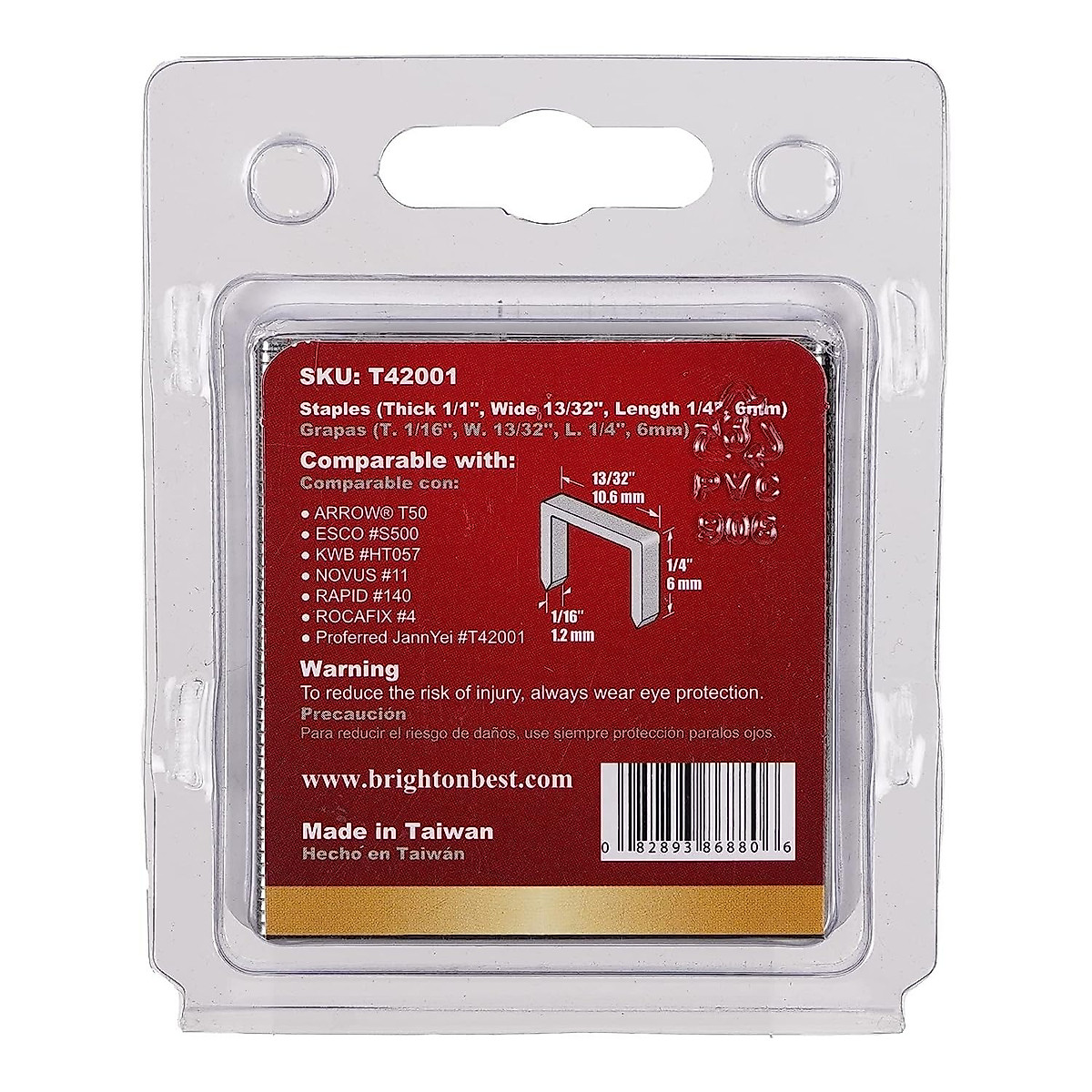 Proferred T42001 Staples, 1.2 mm Thick x 10.6 mm Wide, 1/4" (6 mm) Height