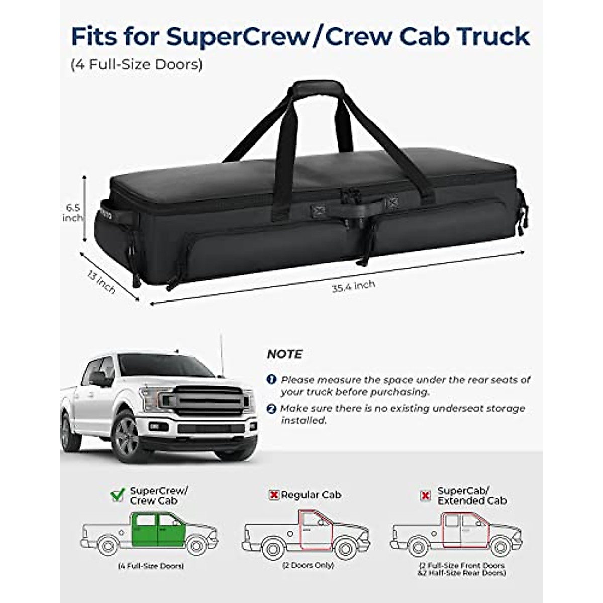 ISSYAUTO Under Seat Storage Bag for F150 F250 SuperCrew Cab, Ram Crew Cab, Full Size Trucks Under Seat Organizer with Detachable Dividers