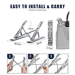 Rrtizan Foldable Laptop Stand for Desk, Ergonomic Computer Stand Adjustable Height Portable Aluminum Notebook Riser Holder, Compatible with MacBook Pro, Air, 9-15.6” Laptops and Tablets (Silver)