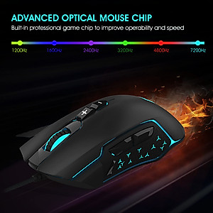 LeadsaiL Gaming Mouse Wired RGB PC Gaming Mice, 7200 DPI, 8 Programmable Buttons, 6 Color Backlight, Ergonomic Optical Computer Mouse for Desktop PC Laptop Gamer & Work