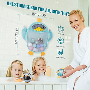 Bath Toys Storage with 2 Pack Cute Swimming Duck Baby Bath Toys for Toddlers 1-3, Baby Bath Toy Organizer with 3 Suction Cups & 3 Adhesive Hooks, Toddler Bath Toys, Wind Up Bathtub Toys for Boy Girl
