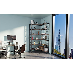 Jartoil Corner Bookshelf 6-Tier, Tall Book Shelf L-Shaped, Large Etagere Bookcase Industrial Style with Metal Frame for Home Office Shelves
