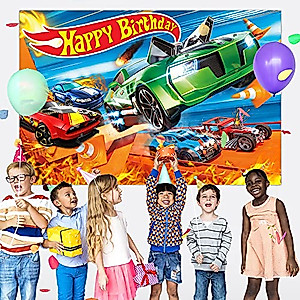 Happy Birthday Party Backdrop,Hot Car Birthday Party Supplies Cartoon Car Themed Happy Birthday Banner Party Decorations Photography Background