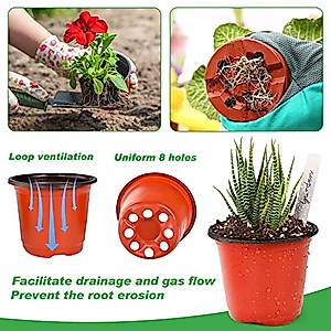 TDHDIKE 4" Small Plastic Plant Nursery Pot/Pots (100pcs) Seedlings Flower Plant Container (Red) Seed Starting Pots Indoor Outdoor, Come with 100pcs Plant Labels