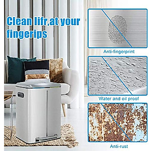 Dual Trash Can for Recycling and Trash 10 Gallon Step Garbage Cans with Lid & Double Barrel for Kitchen Bedroom Bathroom Office Fingerprint-Proof Brushed Stainless Steel Rubbish Bin 40Liter