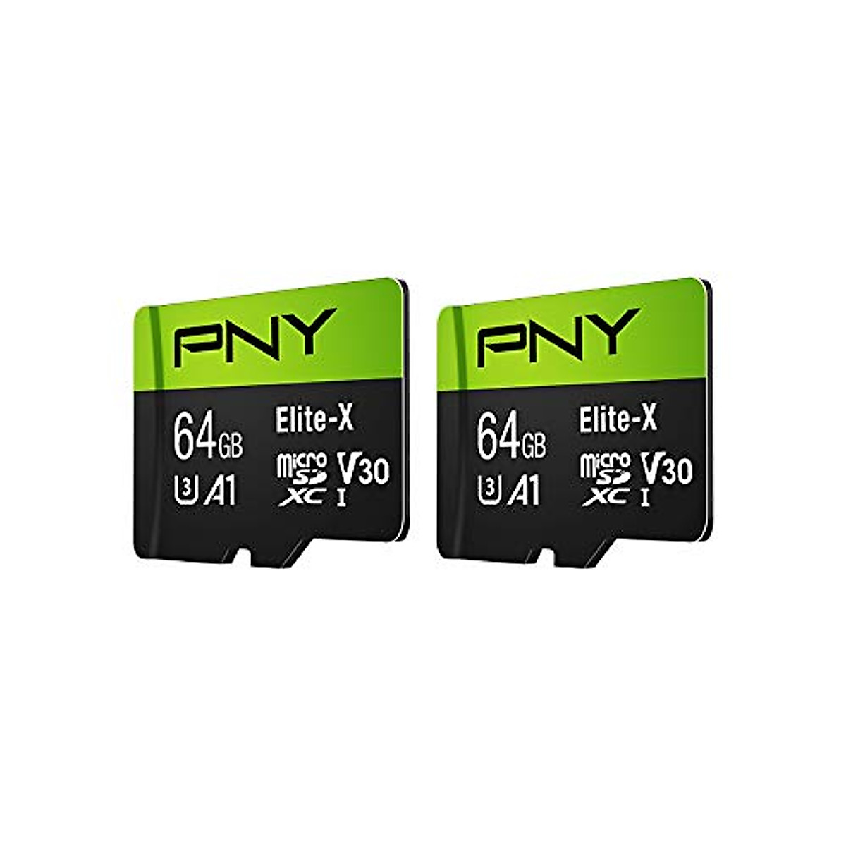 PNY 64GB Elite-X Class 10 U3 V30 microSDXC Flash Memory Card 2-Pack - 100MB/s, Class 10, U3, V30, A1, 4K UHD, Full HD, UHS-I, micro SD