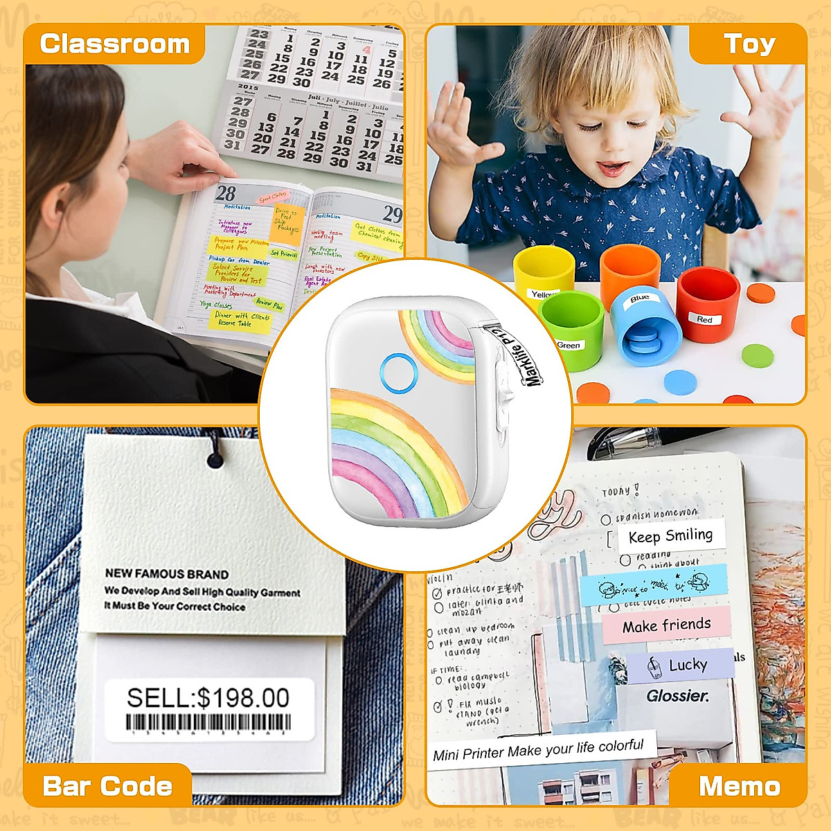 MARKLIFE P12 Portable Bluetooth Label Printer - Mini Thermal Sticker Machine for Home, Office, Storage, Barcode, Gift Labels (Color, 1 Printer+4 Tapes+Case)