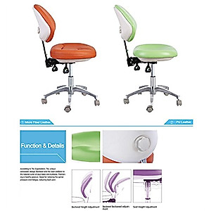 Deluxe Dental Mobile Chair Doctor's Stool Micro Fiber Leather with Backrest