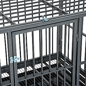 PawHut 43" Heavy Duty Dog Crate Metal Cage Kennel with Lockable Wheels, Double Door and Removable Tray, Gray