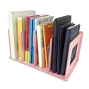 Fdit Wooden Desktop Bookshelf Rack Storage Shelf Bookcase for Home School Office Organizer(Light Pink)