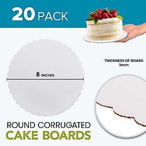 Fit Meal Prep [20 Pack] 8 Inch Cake White Cardboard Disposable Cake Bottoms Pizza Circles Round Base Stand for Desserts and Pastries Grease Proof and Moisture Resistant, Christmas, Birthday, Wedding