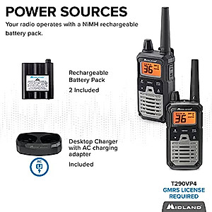 Midland T290VP4 X-TALKER GMRS Long Range Walkie Talkie - Two Way Radio with NOAA Weather Scan + Alert, and 121 Privacy Codes (Black/Silver, 2 Radios)