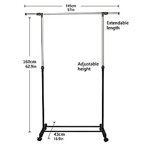 VEAREAR Standard Rod Simple Rolling Metal Clothing Rack, Garment Rack Organizer, Freestanding Hanger with Wheels, Metal Garment Rack for Hanging Clothes, Rolling Clothes Organizer, Black