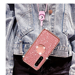 nancheng for Sony Xperia 1 III Phone Case (2021) with Ring Kickstand Lanyard Shockproof Protection Cover - Rose Gold