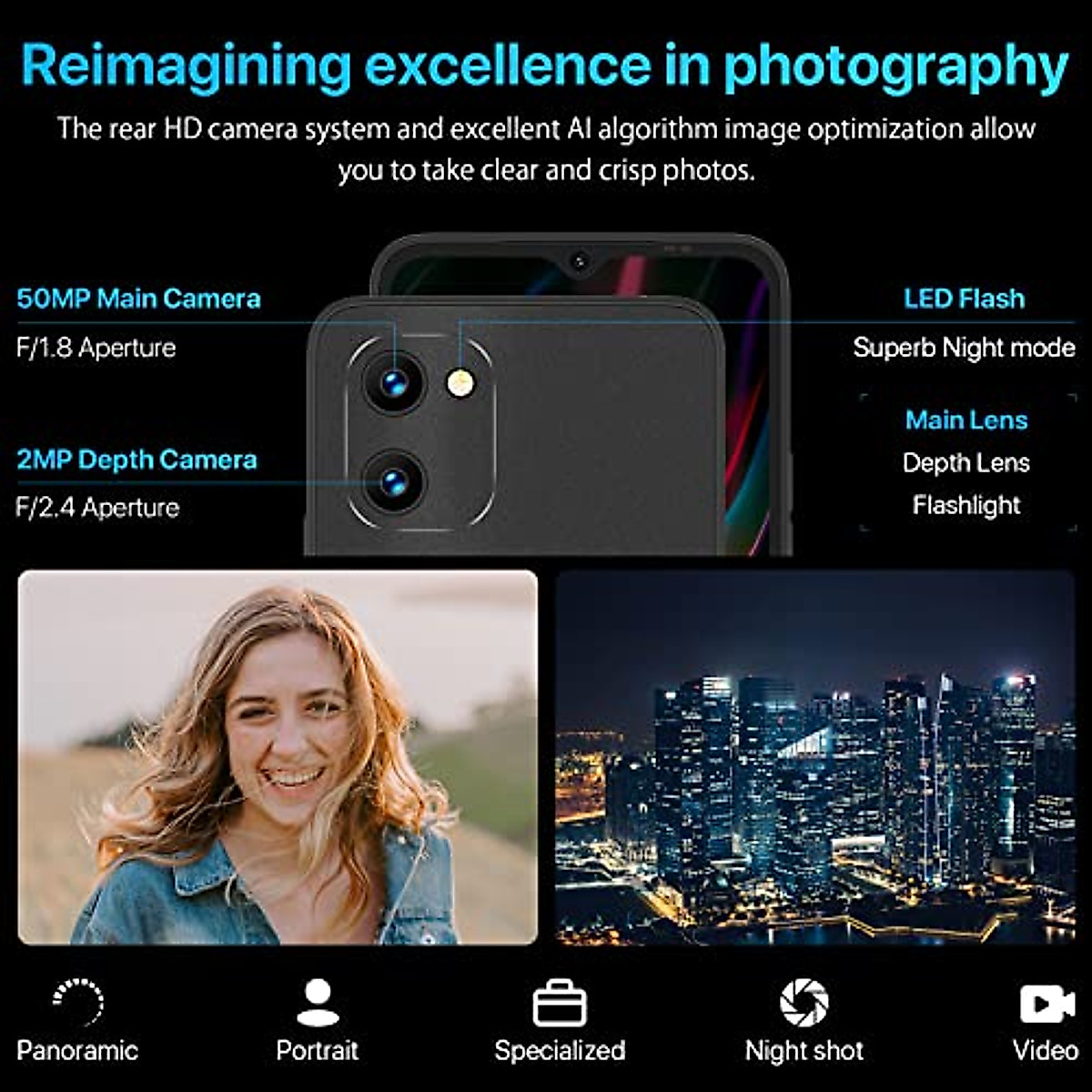 UMIDIGI Cell Phone G1 MAX, Android12 Unlocked Smartphone, Dual Sim 4G LTE Mobile Phone, 128GB/256G Expandable, 6.52" HD+ Night Mode，5150mAh, GSM Unlocked Phone