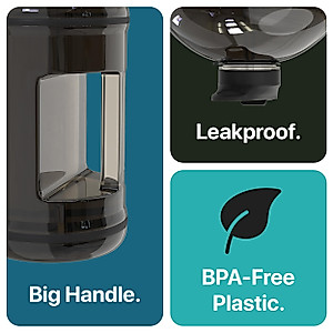 Hydro Gallon® - 1 Gallon Water Bottle Jug with Insulated Sleeve and Straw Lid, Handle, Time Marker, Pocket, Shoulder Strap. Daily Intake Leakproof BPA free Large Big Bottle Men. 128oz (Black)