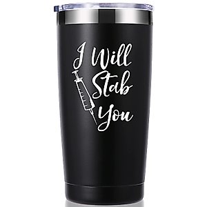 momocici I Will Stab You 20 OZ Tumbler.Funny Nurse Week,Nurse Gifts.Gag Nursing Graduation Gifts for Nurse.Nurse Practitioner Gifts Travel Mug(Black)