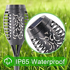 COCOMOX Halloween Decorations Outdoor, 12 Pack Purple Solar Lights Outdoor Waterproof 12 LED Mini Tiki Torch Lights with Flickering Flame for Outside Landscape Garden Pathway Dusk to Dawn Auto On/Off