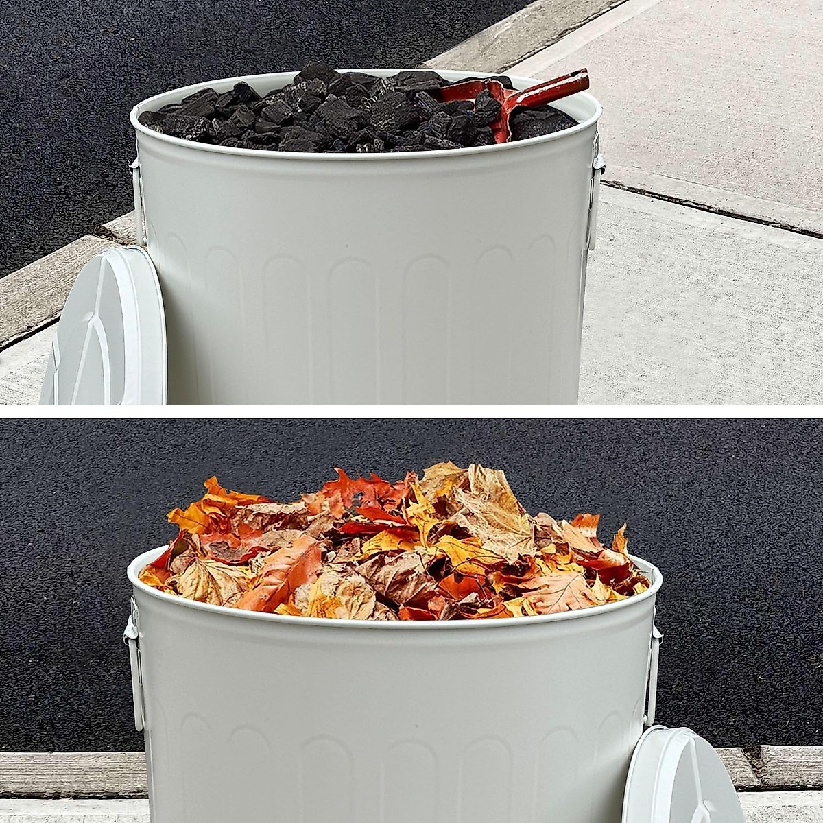 20-Gallon Beige Galvanized Steel Round Trash Can with Lid Powder Coated Metal