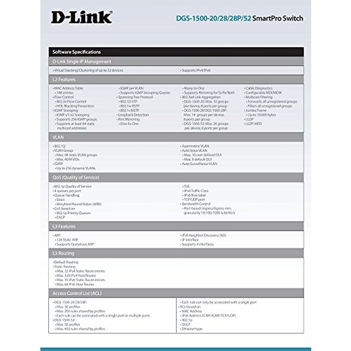 D-Link Systems, Inc. SmartPro Layer 3 Switch (DGS-1500-20)