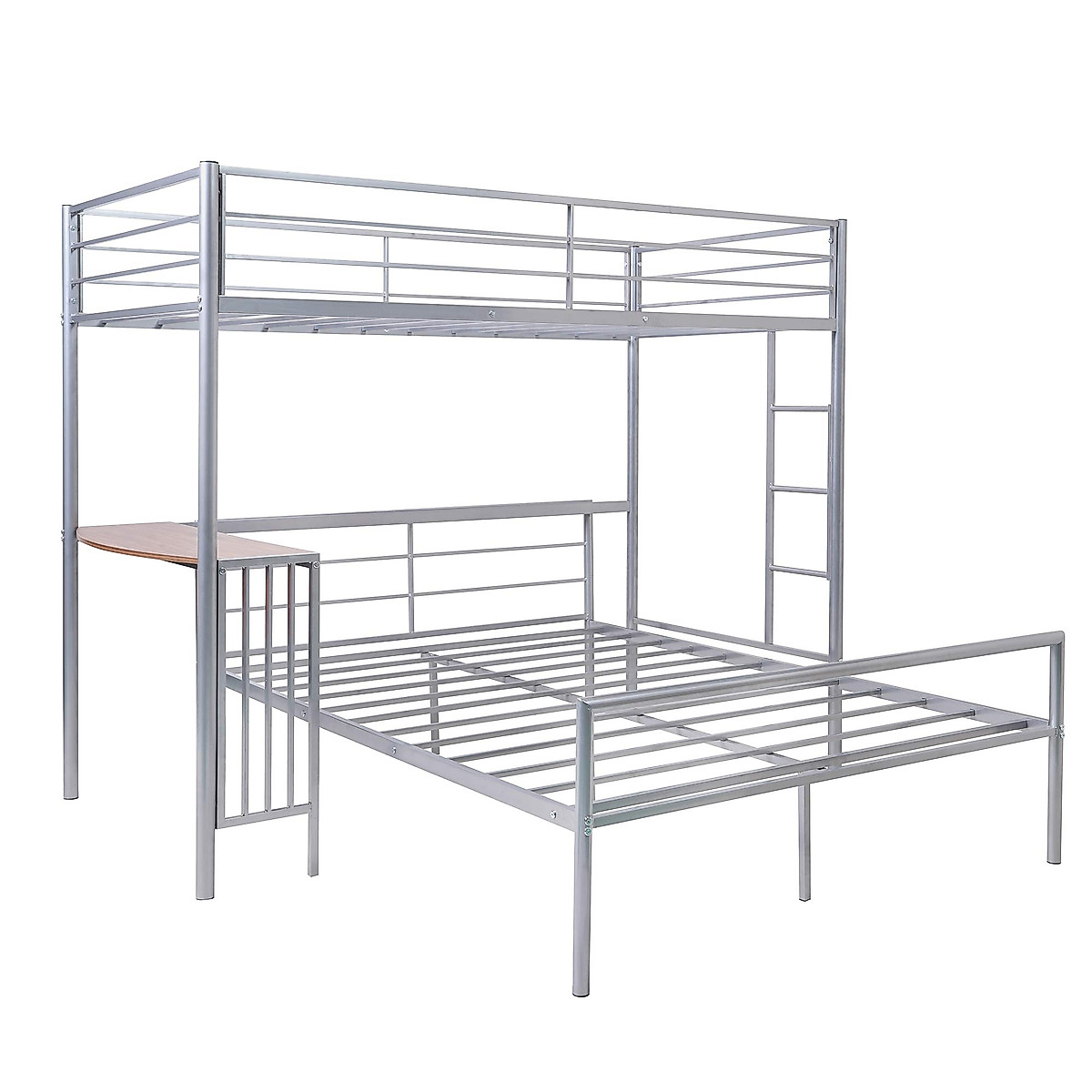 Harper & Bright Designs Twin Over Full Metal Bunk Bed with Desk, L Shaped Bunk Bed with Ladder and Quality Slats for Bedroom- Silver