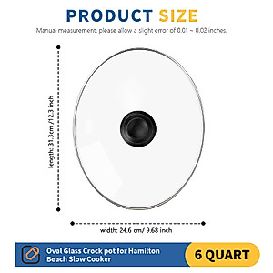 Oval Glass Crock Pot Lid 6 Quart Replacement for Hamilton Beach Slow Cooker 6 qt, Hamilton Beach Programmable Slow Cooker Replacement Parts Compatible with Hamilton Beach Crock Pot 33665G