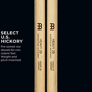 Meinl Stick & Brush Drumsticks, Heavy 2B-American Hickory with Acorn Shape Wood Tip-Made in Germany (SB110)
