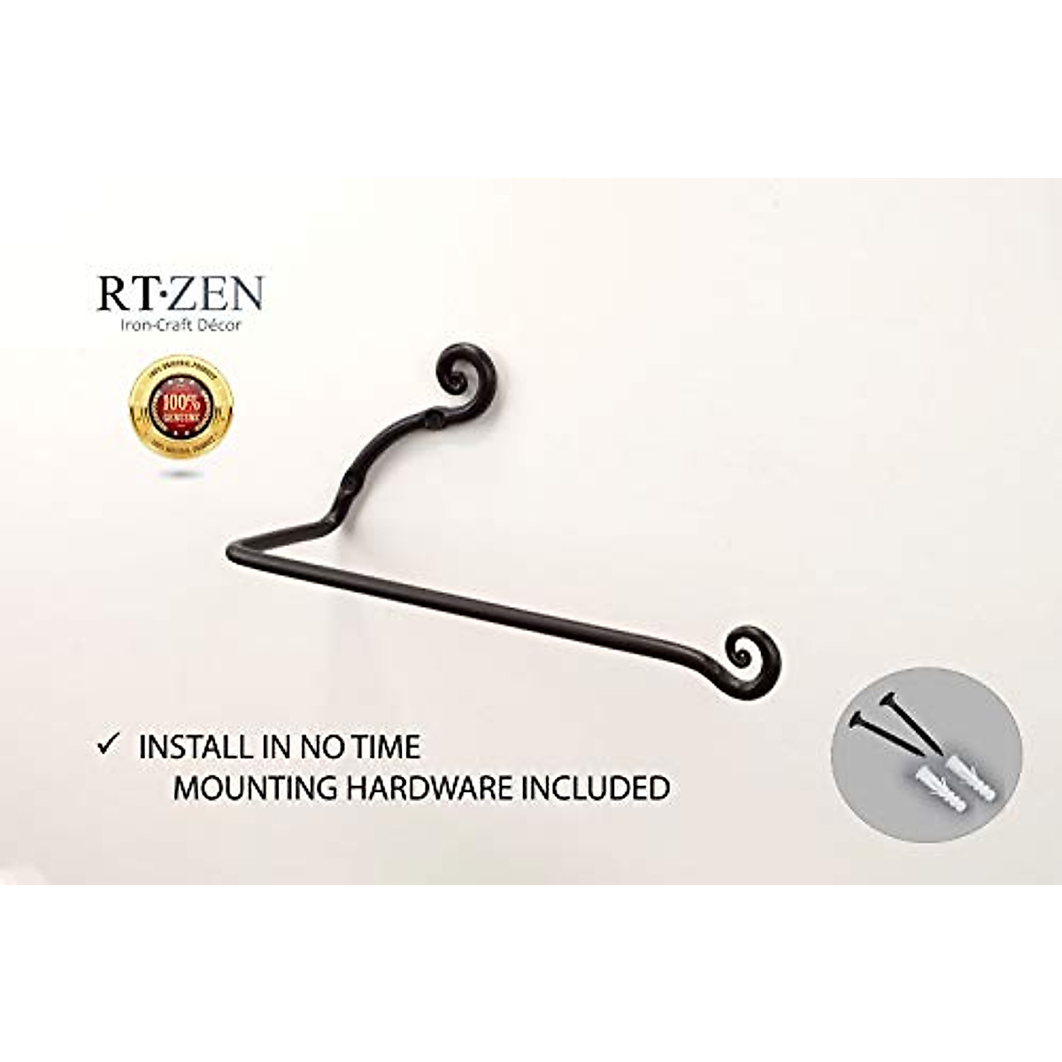 Wall Paper Towel Holder | Black Decorative Wrought Iron Hanger | Wall Mount Fancy Paper Dispenser | Rod Metal Durable & Sturdy | Handmade Crafted by RTZEN-Décor