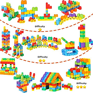 RAINBOW TOYFROG Building Blocks Toys for Toddlers–Educational Development STEM Toys–Safe Skill Building Toys for Boys&Girls – Set of 74pcs with Alphabet &Umber Stickers – Included Storage Bag
