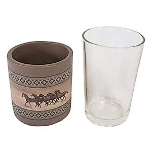 Ebros Rustic Western Wild And Free 5 Running Horses With Southwest Vector Symbols Tan Bathroom Accent Accessories Horse Country Cabin Lodge Farmhouse Decorative (Drinking Mouth Rinse Cup)