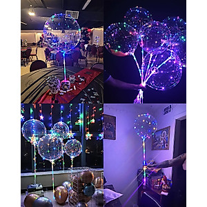 10 Pack LED Balloons with Sticks - Light Up Balloons LED Balloon, Clear Bobo Balloons with Lights, 20 Inch Bubble Balloons with Lights, Helium Lighted Balloons, Glow in the Dark Balloons for Party
