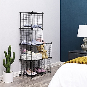 Safeplus DIY Wire Cube Storage, Storage Shelves 6 Cube Bookshelf Bookcase Closet Organizer and Storage, Stackable Grid Organizer, Black