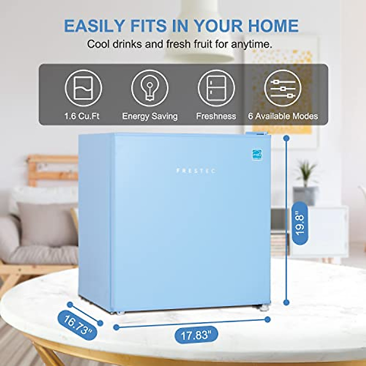 Frestec 1.6 Cu' Mini Refrigerator, Small Refrigerator, Mini Fridge with Freezer, Compact Refrigerator, Blue (FR 160 BLUE)