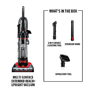 Dirt Devil Multi-Surface Extended Reach+ Bagless Upright Vacuum Cleaner Machine, for Carpet and Hard Floor, Height Adjustment, Powerful Suction with Versatile Tools, Lightweight, UD76300V, Red