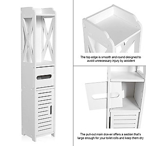 Bathroom Toilet Cabinet White Wood Cabinet Bathroom Floor Cabinet Freestanding Cabinet Fabric Shelf Shelf, 31.5 x 6.1 x 5.9in