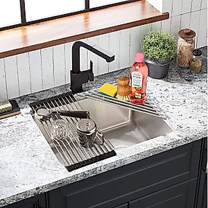 Acykroyee Anti-Rust Stainless Steel Caddy Sponge Holder, Multi-Function Roll-up Drying Rack for Sink Corner Kitchen (Gray)