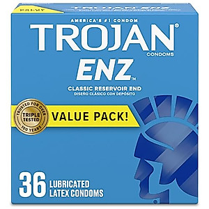 TROJAN ENZ Lubricated Condoms, Latex Condoms For Contraception and STI Protection, America’s Number One Condom, 36 Count Value Pack