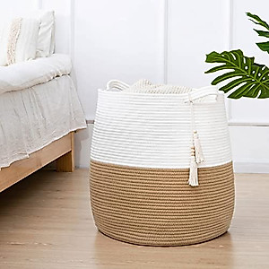 Goodpick Woven Rope Storage Basket for Organizing, Boho Decorative Laundry Basket for Living Room, Round Basket for Towels, Toys, Blankets, Baby Gift Basket, 17.71 x 14.9 inches