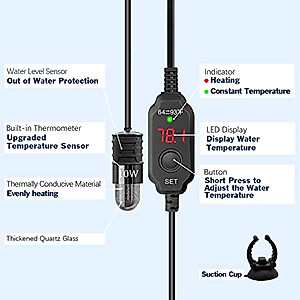 YOFOTHS Adjustable Mini Aquarium Heater 0.5/1/2/3 Gallon Submersible Small Fish Tank Heater 10W/20W/30W Digital Display Thermostat External Temperature Controller