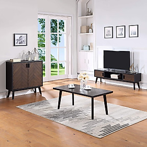 LALUZ Storage Cabinet, Multifunction Free Standing 2 Tier Cupboard with Double Door & Shelf for Living Room, Corridor, Brown