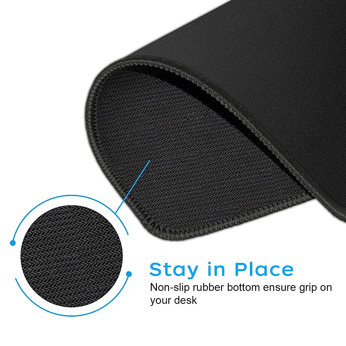 QINGLER Mouse Pad 3 Pack with Non-Slip Rubber Base, Premium-Textured Washable Mousepads Bulk with Stitched Edges, Mouse Pads for Computers Laptop PC Office Home, 10.2 x 8.3 in, Black
