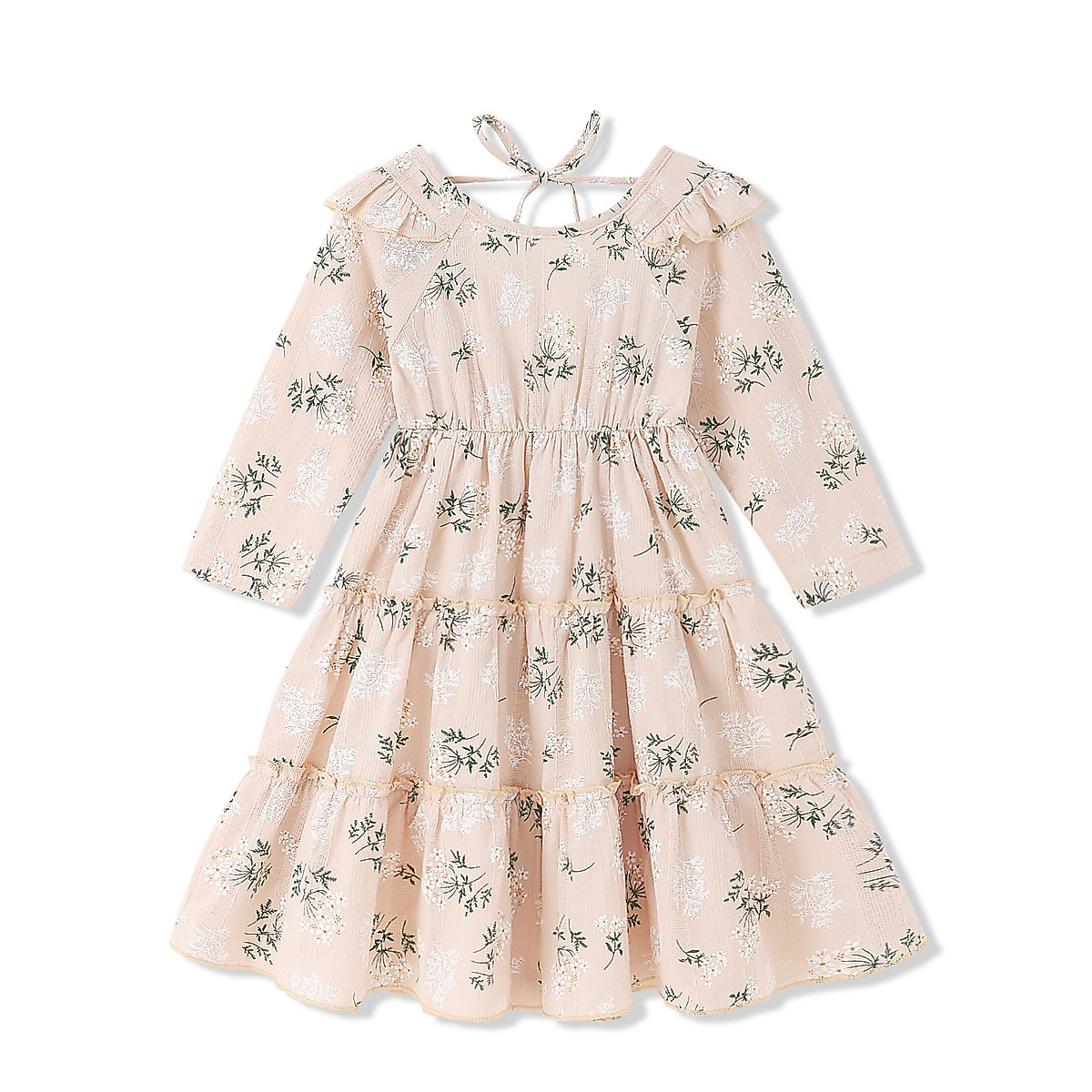 Hipea Toddler Girl Dress Long Sleeve Floral Dress Up Casual Round Neck Back Tie Ruffles Little Girls Fall Dresses 3-4T
