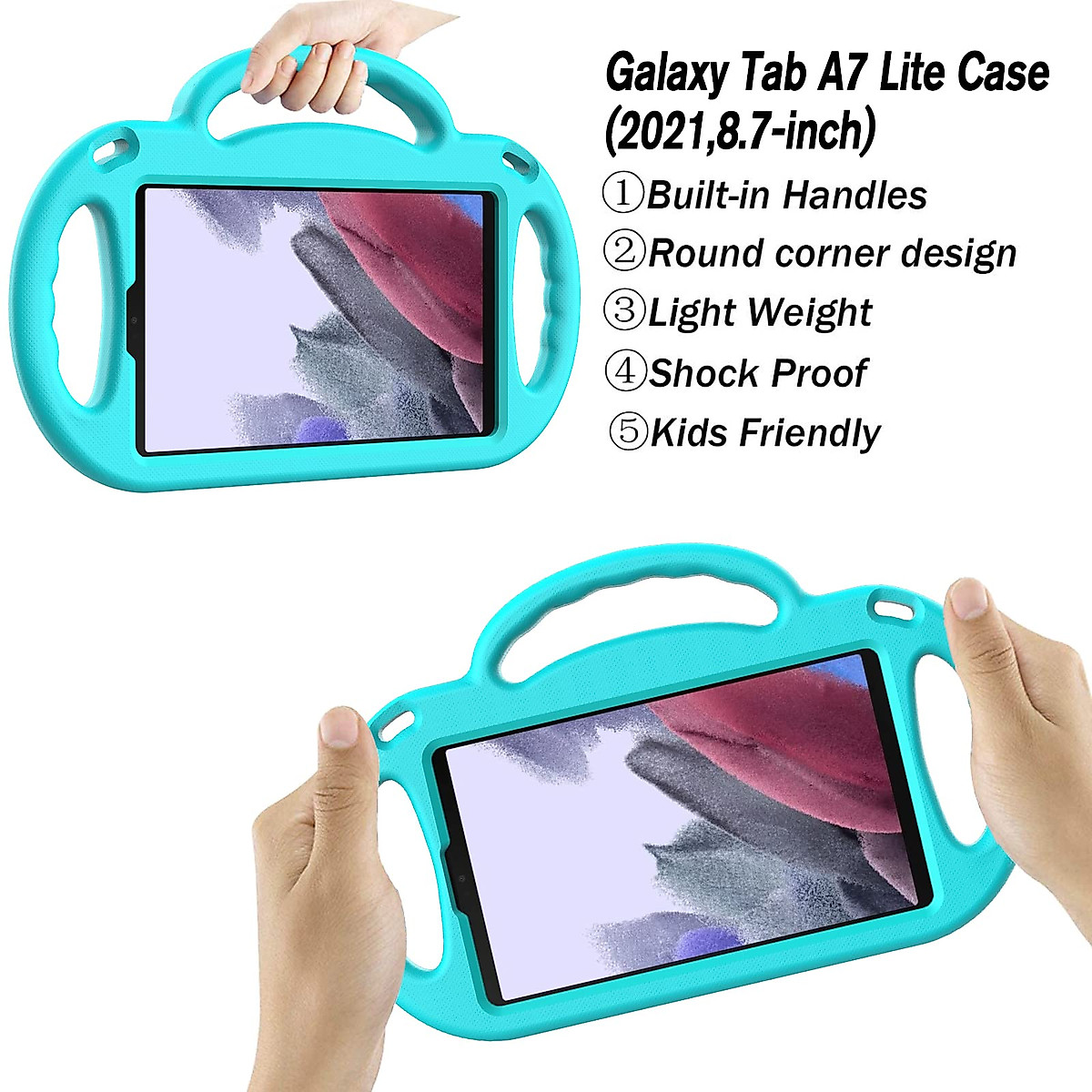LTROP Shockproof Kids Case for Samsung Galaxy Tab A7 Lite (8.7-inch) 2021 Model SM-T220 / T225 / T227 with Handle Stand & Shoulder Strap, Blue