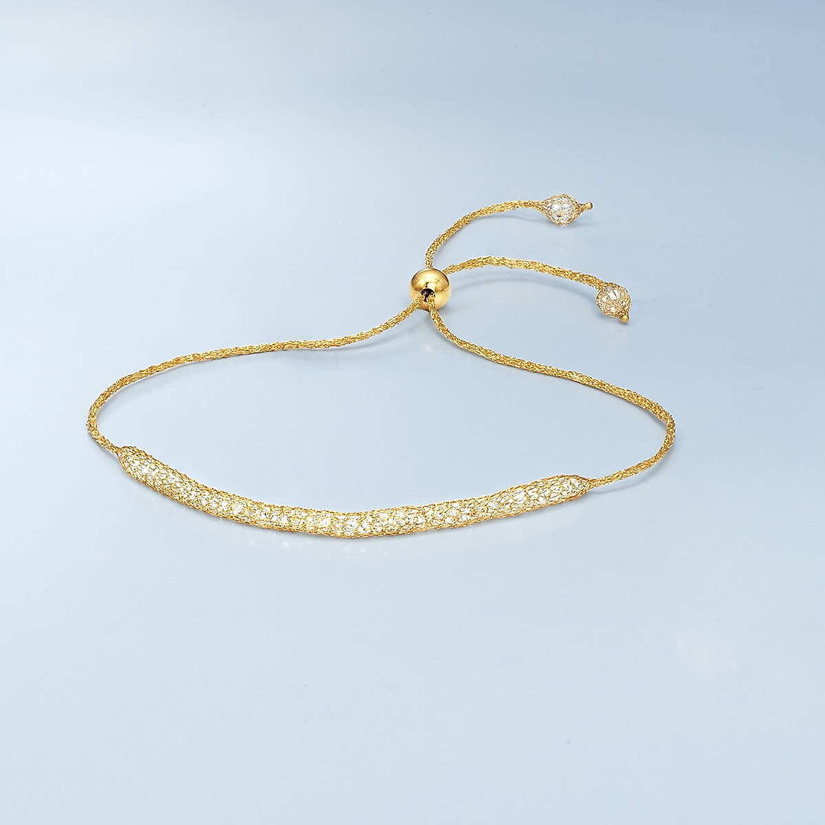 Ross-Simons Italian 3.00 ct. t.w. CZ Mesh Bolo Bracelet in 14kt Yellow Gold