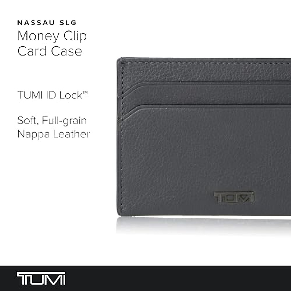 TUMI - Nassau Money Clip Card Case Leather Wallet for Men - Money Clip and 2 Card Pockets - Slim Profile - Textured Grey