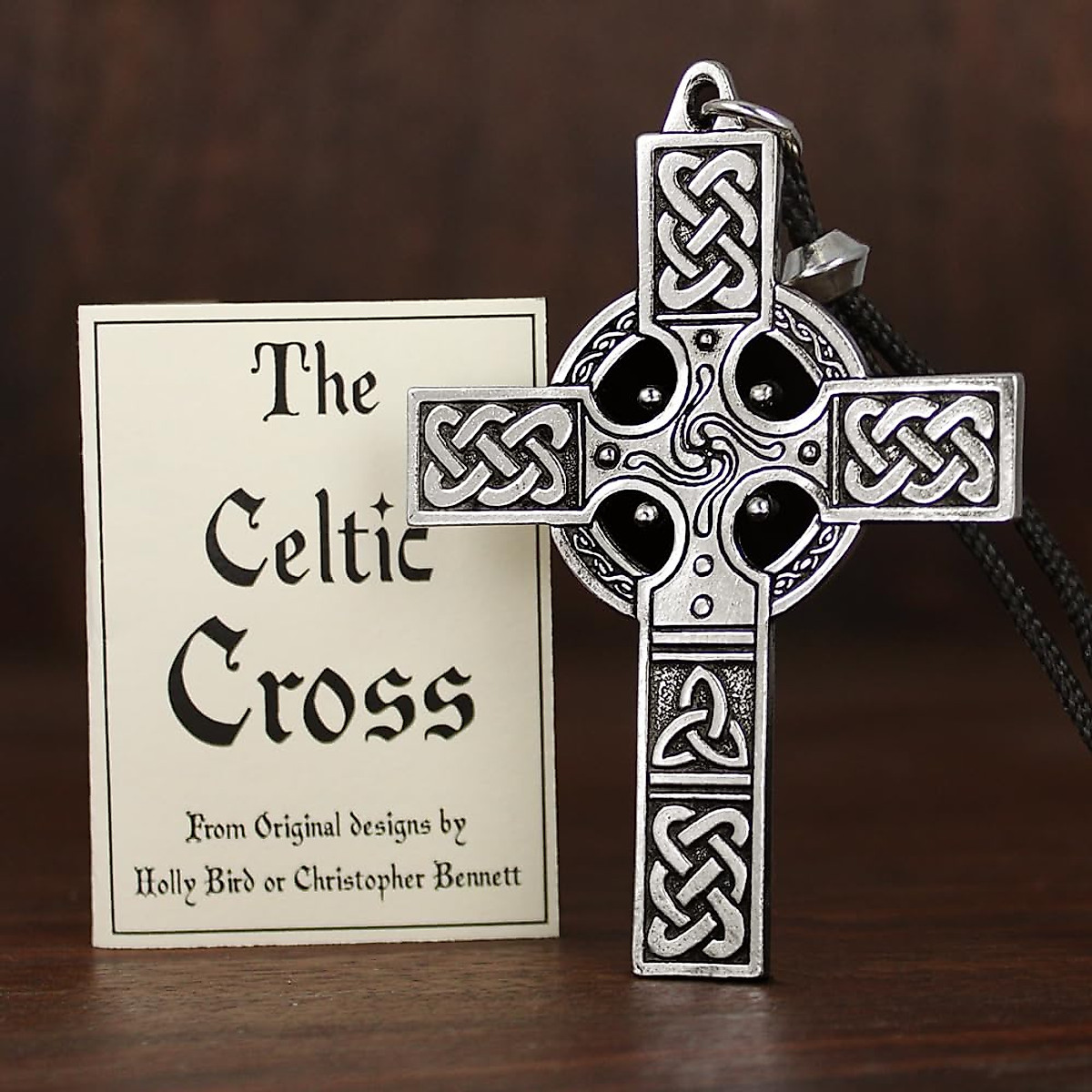 Large Celtic Cross Pendant Necklace - Pewter Irish Jewelry